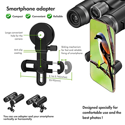 12x42 HD Binoculars for Adults with Upgraded Phone Adapter & Foldable Tripod, High Power Binoculars with Super Bright and Large View,Waterproof Lightweight Binoculars for Bird Watching Hunting Travel