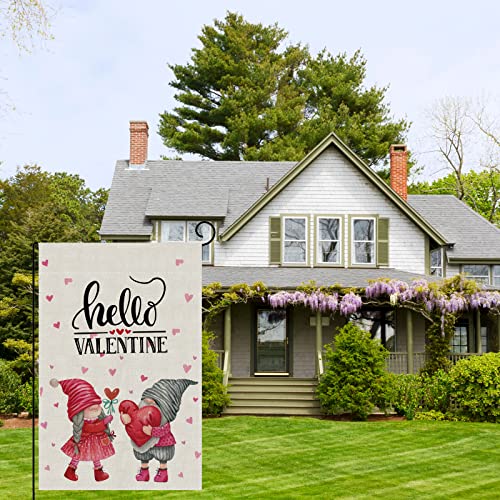 BOTB LIHM Happy Valentines Day Garden Flag Love Gnomes Decor Cute Retro Garden Yard Decorations 12ร18 Inch Outdoor Yard Flag Vertical Double Sided