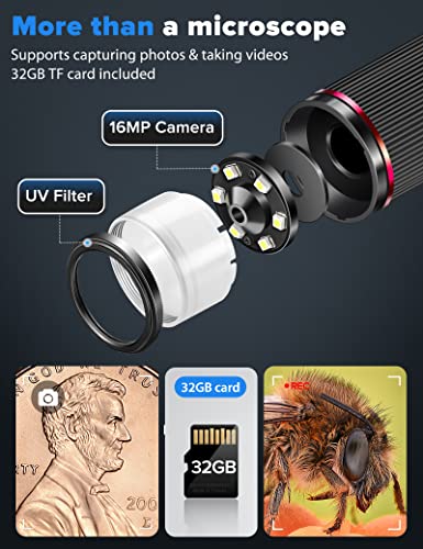 Dcorn 10" HDMI LCD Digital Microscope 1500X,Coin Microscope for Adults with 16MP Camera Sensor,Soldering Microscope with LED Lights Touch Control,TV/Windows/Mac Compatible,Gift with Coin Guidebook