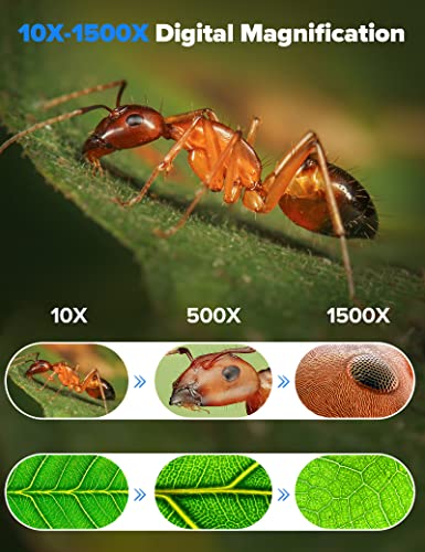 Dcorn 10" HDMI LCD Digital Microscope 1500X,Coin Microscope for Adults with 16MP Camera Sensor,Soldering Microscope with LED Lights Touch Control,TV/Windows/Mac Compatible,Gift with Coin Guidebook