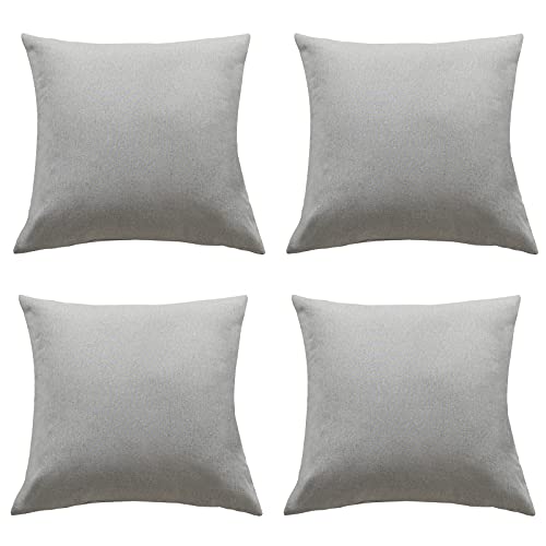 Pack of 4 Decorative Outdoor Waterproof Pillow Covers for Patio Tent Garden Balcony Farmhouse Sunbrella Outside Square Lumbar Pillow Cover Case 18*18 inch (Gray)