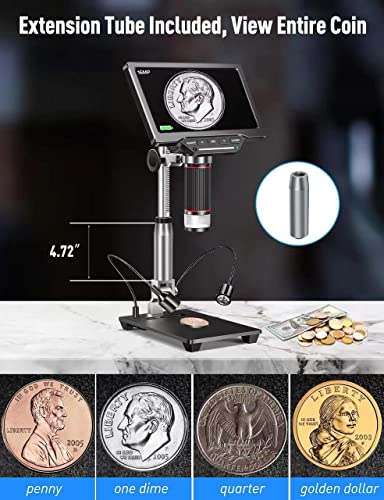 Dcorn 10" HDMI LCD Digital Microscope 1500X,Coin Microscope for Adults with 16MP Camera Sensor,Soldering Microscope with LED Lights Touch Control,TV/Windows/Mac Compatible,Gift with Coin Guidebook