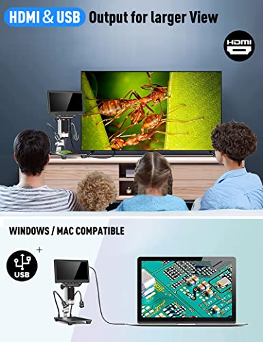 Dcorn 10" HDMI LCD Digital Microscope 1500X,Coin Microscope for Adults with 16MP Camera Sensor,Soldering Microscope with LED Lights Touch Control,TV/Windows/Mac Compatible,Gift with Coin Guidebook