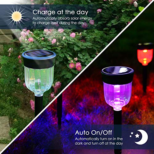 YoungPower Solar Pathway Lights, LED Solar Light Outdoor Color Changing Solar Garden Lights Waterproof Auto On/Off Multi Color Sun Powered Landscape Lighting for Garden Walkway, 8P