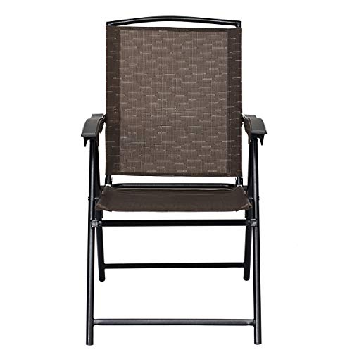 Goplus Sets of 4 Folding Sling Chairs Portable Chairs for Patio Garden Pool Outdoor & Indoor w/Armrests and Adjustable Back