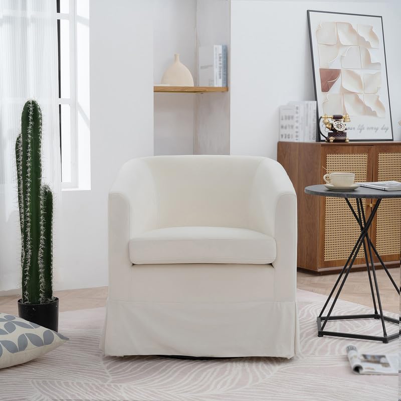 ATGHYURT 27.36" Modern Wide Swivel Chair Comfy Lounge Chair Recliner Chair Mid-Century Accent Chair Modern Retro Leisure Chair Comfortable Breathable Fabric for Reading, Living Room and Bedroom