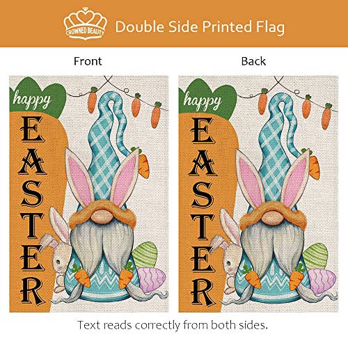 CROWNED BEAUTY Happy Easter Garden Flag Blue Gnome 12×18 Inch Double Sided Carrots Eggs Outside Vertical Holiday Yard Decor
