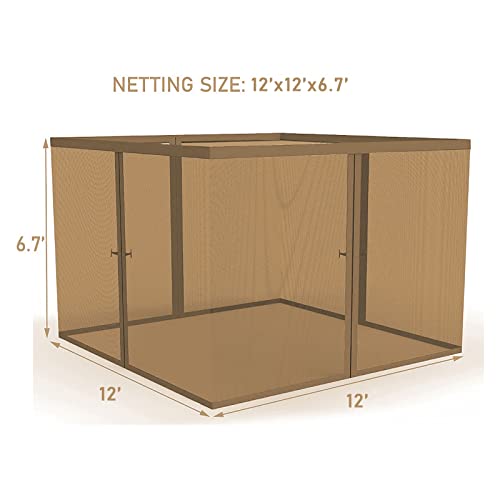 Garden Sunny Gazebo Mosquito Netting Screen 4-Panels Universal Replacement for Patio, Outdoor Canopy, Garden and Backyard (Only Netting) (12'x12', Khaki)