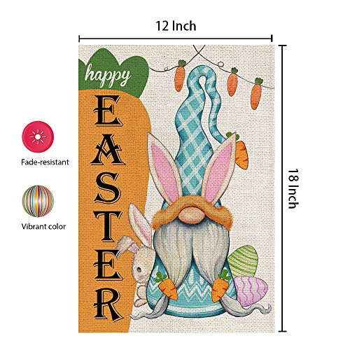 CROWNED BEAUTY Happy Easter Garden Flag Blue Gnome 12×18 Inch Double Sided Carrots Eggs Outside Vertical Holiday Yard Decor