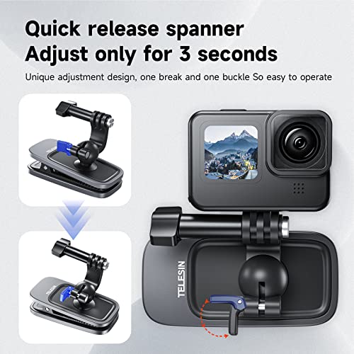 TELESIN Magnetic Swivel Clip Mount with Phone Holder, Bag Backpack Shoulder Body Strap Attachment for GoPro Max Hero 11 10 9 8 7 6 5, Insta360 X2 X3 RS GO2, DJI Action 2 3 Accessories