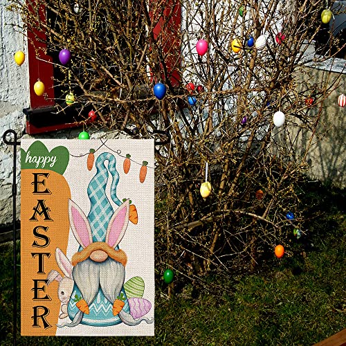 CROWNED BEAUTY Happy Easter Garden Flag Blue Gnome 12×18 Inch Double Sided Carrots Eggs Outside Vertical Holiday Yard Decor