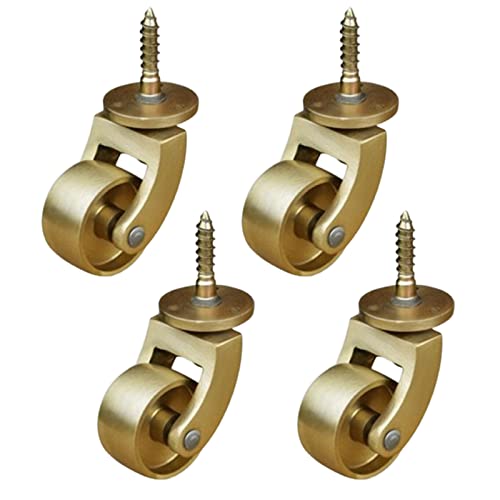Caster FurnitureďźRubbered Trolley Wheelsďź 4 Pcs Solid Brass Universal Castors 360°Swivel Furniture Casters Wheels for Furniture,Flower Stands,Small Bed,Chair,Cabinet,Antique Vintage,Screw Style Fittin