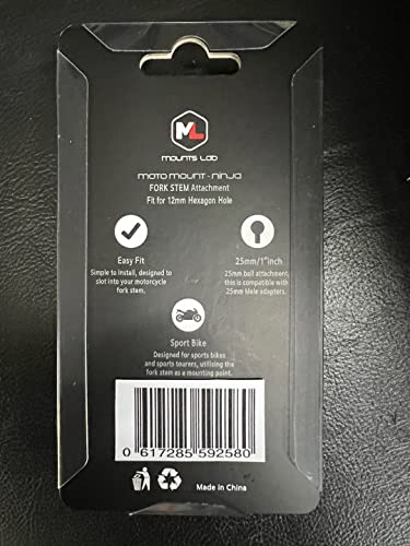 Mounts Lab MotoMount Ninja- Kawasaki Ninja Motorcycle for 12mm Hexagon Hole Mount/Fork stem Base Mount with 1inch(25mm) Ball- Compatible with Phone/Camera/GPS Mount(Adapter), black (ML-Ninja01)