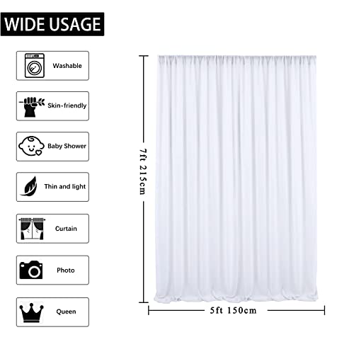 Wish Care White Sheer Curtain for Party Backdrop, 5ft x 7ft Wrinkle-Free Chiffon Backdrop Curtain White Arch Drapes for Wedding Birthday Party Decorations