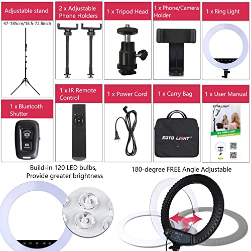 Upgraded 18 inch LED Ring Light with Tripod Stand, Selfie Ring Light with Touch Panel for Makeup Studio Portrait YouTube Vlog Video Shooting with Carrying Bag and Remote Controller, CRI>90