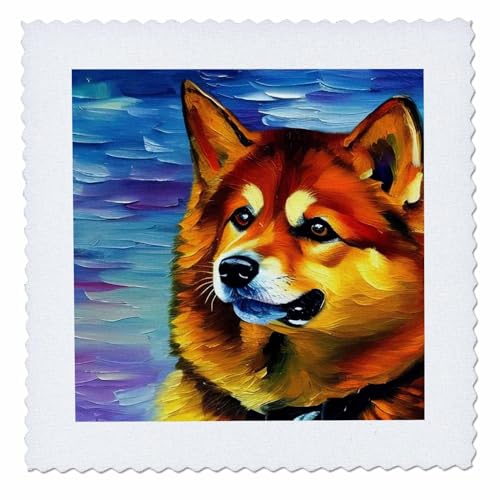 3dRose Nice Shiba Inu Dog. Digital Painting Gift of Orange and Blue... - Quilt Squares (qs-378624-8)