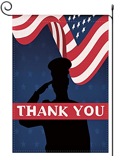 YaoChong Thank You American USA Patriotic Garden Flags Burlap Double Sided,Farmhouse Porch Patio Yard Outdoor Decorative for Veterans Day,Memorial Day,Fourth of July,Independence Day 12.5 x 18 Inch