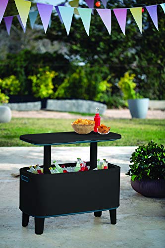 KETER Breeze Bar Outdoor Patio Furniture and Hot Tub Side Table with 14.8 Gallon Beer and Wine Cooler, Dark Grey & Teal