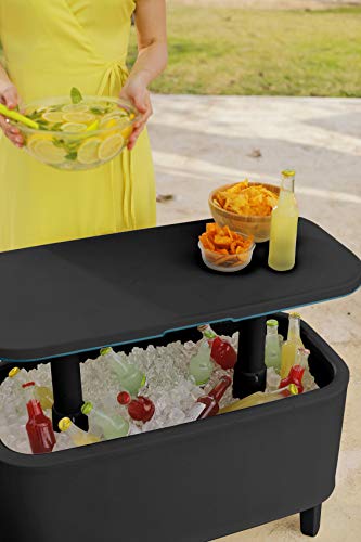 KETER Breeze Bar Outdoor Patio Furniture and Hot Tub Side Table with 14.8 Gallon Beer and Wine Cooler, Dark Grey & Teal