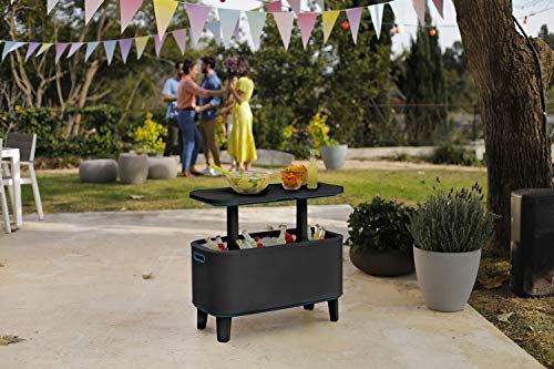 KETER Breeze Bar Outdoor Patio Furniture and Hot Tub Side Table with 14.8 Gallon Beer and Wine Cooler, Dark Grey & Teal