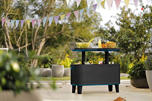 KETER Breeze Bar Outdoor Patio Furniture and Hot Tub Side Table with 14.8 Gallon Beer and Wine Cooler, Dark Grey & Teal