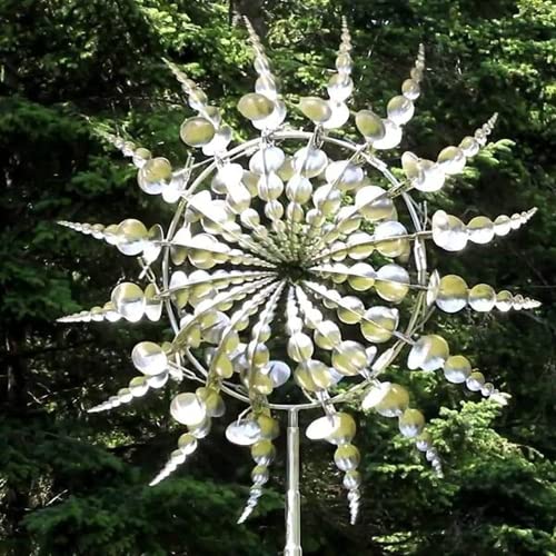 Magical Metal Windmill, 3D Wind Spinners, Windmills Wind Spinner for Yard and Garden, Wind Catchers Metal Outdoor Patio Decoration (Round-Sliver)