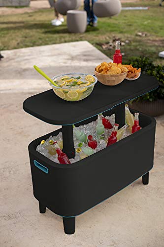 KETER Breeze Bar Outdoor Patio Furniture and Hot Tub Side Table with 14.8 Gallon Beer and Wine Cooler, Dark Grey & Teal