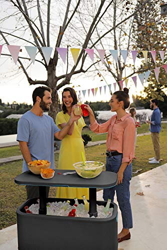 KETER Breeze Bar Outdoor Patio Furniture and Hot Tub Side Table with 14.8 Gallon Beer and Wine Cooler, Dark Grey & Teal