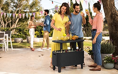 KETER Breeze Bar Outdoor Patio Furniture and Hot Tub Side Table with 14.8 Gallon Beer and Wine Cooler, Dark Grey & Teal