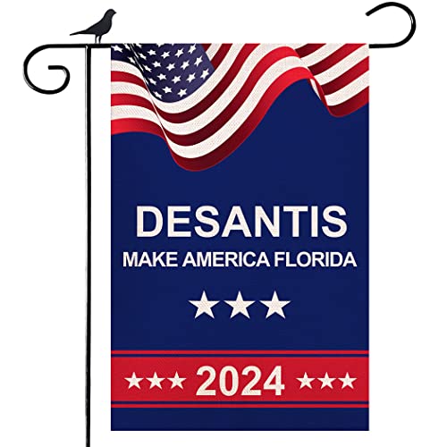 Shmbada Ron DeSantis 2024 Make America Florida Garden Flag, Double Sided Burlap Vertical Outdoor Decorative Flag for Yard Lawn Patio Farmhouse 12. x 18 Inch