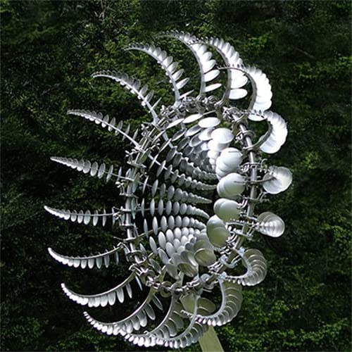 Magical Metal Windmill, 3D Wind Spinners, Windmills Wind Spinner for Yard and Garden, Wind Catchers Metal Outdoor Patio Decoration (Round-Sliver)