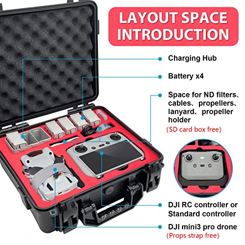 FPVtosky Mini 3 Pro Hard Case for DJI Mini 3 / Mini 3 pro, Waterproof Carrying Case for Mavic mini 3 pro, Outdoor Travel Portable Case for DJI Mini 3 / Mini 3 Pro with DJI RC Controller Accessories