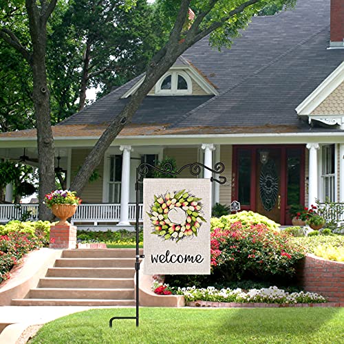 Garden Flag Pole Stand Holders, BONWIN Thickened Flagpole Stands for Garden Yard Lawn Flags, Powder Coated Weather-Proof Paint Metal with Spring Stoppers & Anti-Wind Clip, 36.34" H x 16.02" W (2 PACK)