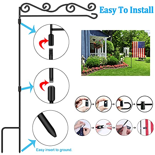 Garden Flag Pole Stand Holders, BONWIN Thickened Flagpole Stands for Garden Yard Lawn Flags, Powder Coated Weather-Proof Paint Metal with Spring Stoppers & Anti-Wind Clip, 36.34" H x 16.02" W (2 PACK)