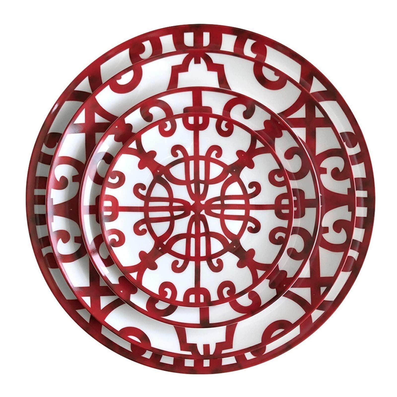 OUSIKA Plates Four-Piece Ceramic Plate Hand-Painted Red Art Creative Round Tableware Dinner Plate Set Wedding Pasta Charging Plate Plate (Color : Green)