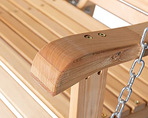 GDLF 4FT Porch Swing Chair Garden Patio Swing Bench Solid Wood Hanging Bench with Foldable Cupholder Heavy Duty Chains