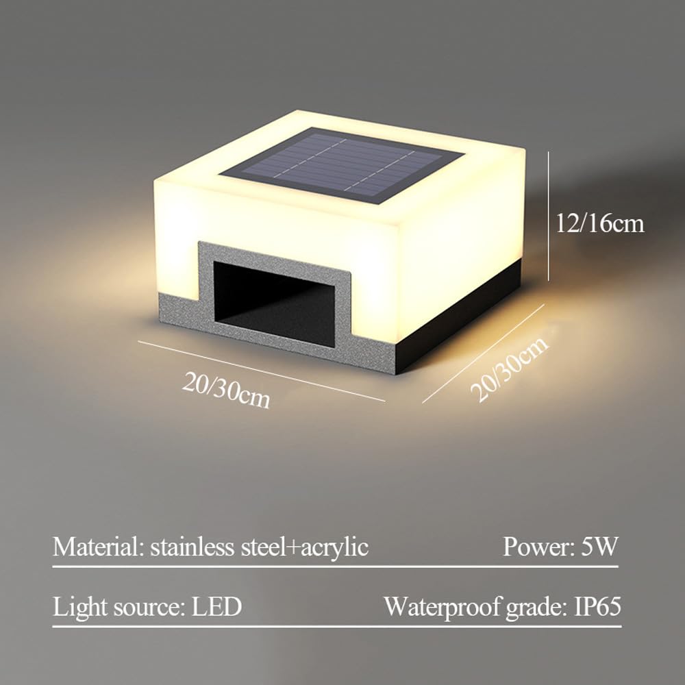 JHBHQKX Outdoor Solar Post Cap Light, Square Exterior Pillar Lantern IP65 Waterproof LED Landscape Lighting Garden Lights for Street Patio Backyard Villa Pathway Lighting