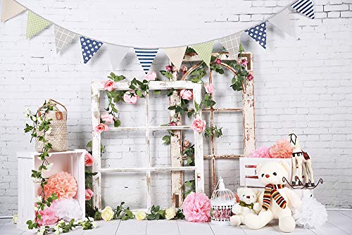 HUAYI 5'x10' Vinyl Backdrop for Photo Studio Pictures Home Decoration DIY Food Background Brick and Wood Floor D-2504