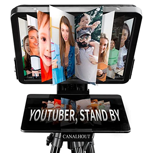 CANALHOUT 16" Universal Teleprompter with Remote Control, Fit All Tablets/iPad, Video Camera/DSLR, Pre-Assembled, 70/30 Beam Splitting Glass with Waterproof Tote, Speech and Video Creation