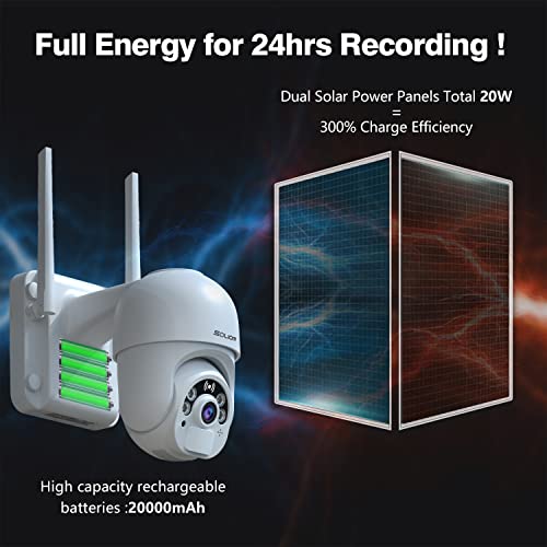 SOLIOM 4G LTE Cellular Security Camera [24/7 Recording] with 20W Solar Panel, 20000mAh Battery,360° Pan Tilt,Spotlight Color Night Vision,2 Way Talk,PIR Motion Detection,No WiFi,IP66, SL800-4G