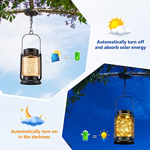 Hanging Solar Lantern Outdoor, 30 LEDs Solar Mason Jar Lights with Stakes, Waterproof Hanging Solar Lights for Garden, Patio, Yard, Backyard, Tree, Pathway and Lawn(2 Packs, Warm White)