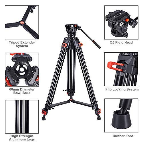 Heavy Duty Tripod Professional Video Tripod Aluminium 72inch with 360 Degree Fluid Head for Canon Nikon DSLR Camcorder Cameras