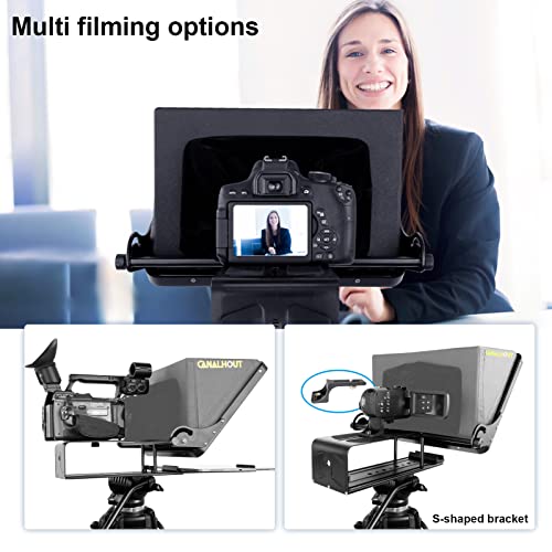 CANALHOUT 16" Universal Teleprompter with Remote Control, Fit All Tablets/iPad, Video Camera/DSLR, Pre-Assembled, 70/30 Beam Splitting Glass with Waterproof Tote, Speech and Video Creation