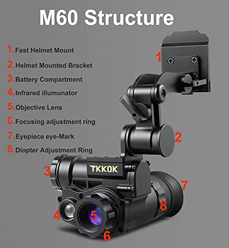 TKKOK M60 Night Vision Goggles Monocular Helmet for Adults,Mount Suitable Fast Helmet IP66 1080P