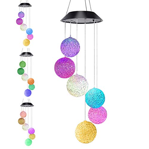 Alitamei Solar Wind Chimes Color Changing Crystal Ball LED Solar Mobile Light Solar Powered Wind Chime Waterproof Hanging Solar Mobile Lamp for Patio Yard Garden Home Decoration