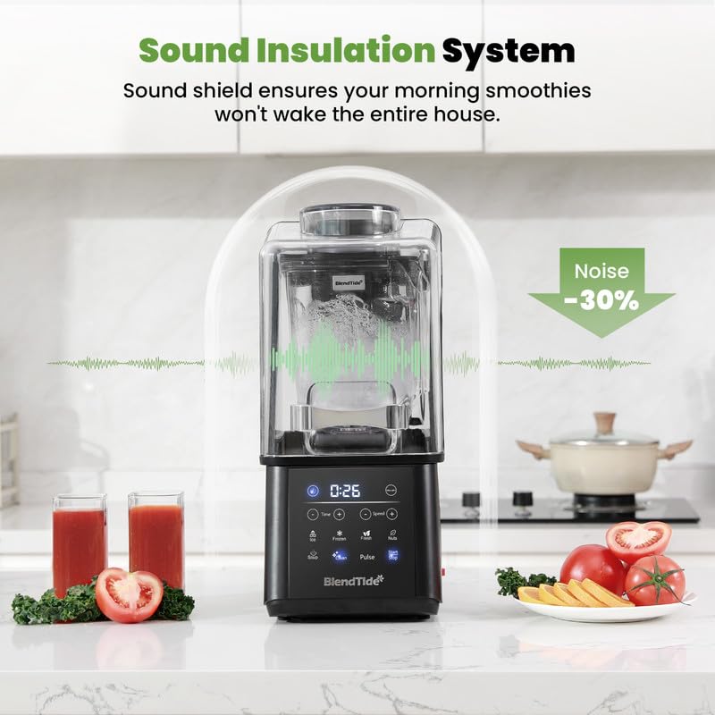 BlendTide Commercial Blenders 64oz for Kitchen: Quiet Professional Vacuum Blender for Smoothies & Shakes - 1500W High Power Blender with Sound Shield - Countertop Blenders Heavy-Duty, Black