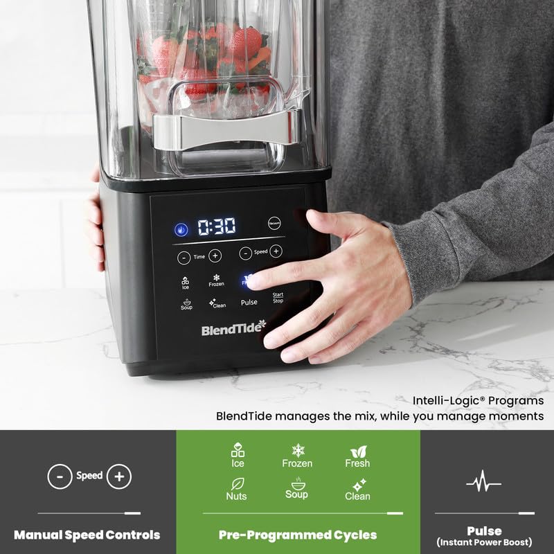 BlendTide Commercial Blenders 64oz for Kitchen: Quiet Professional Vacuum Blender for Smoothies & Shakes - 1500W High Power Blender with Sound Shield - Countertop Blenders Heavy-Duty, Black