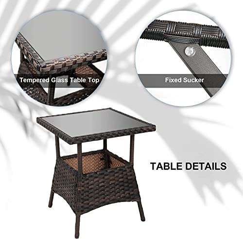 LEVELEVE 3 pcs Rocking Bistro Set Conversation Chairs PE Wicker Outdoor Rocking Chairs & Glass Table,for Porch Lawn Garden Backyard Deck