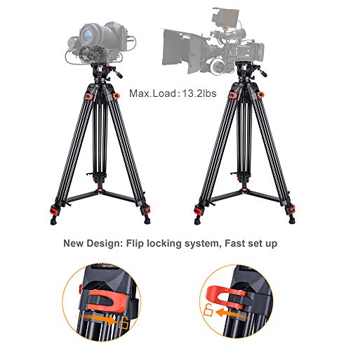 Heavy Duty Tripod Professional Video Tripod Aluminium 72inch with 360 Degree Fluid Head for Canon Nikon DSLR Camcorder Cameras