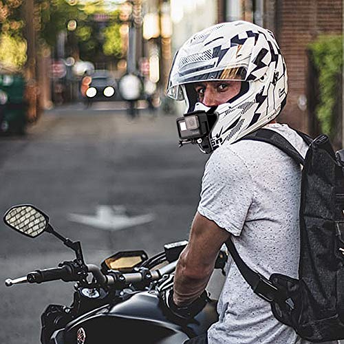 Lupholue Motorcycle Helmet Chin Strap Mount Compatible with GoPro Hero 11, 10, 9, 8, 7, (2018), 6 5 4 3, Hero Black, Session, Xiaomi Yi, SJCAM (Black)